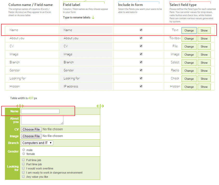 Input field types Input field types