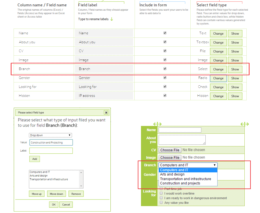 Input field types Input field types